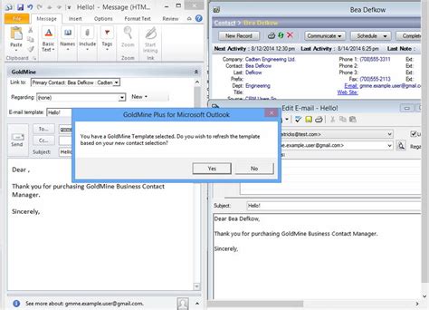 goldmine plus for microsoft outlook e mail template from goldmine in