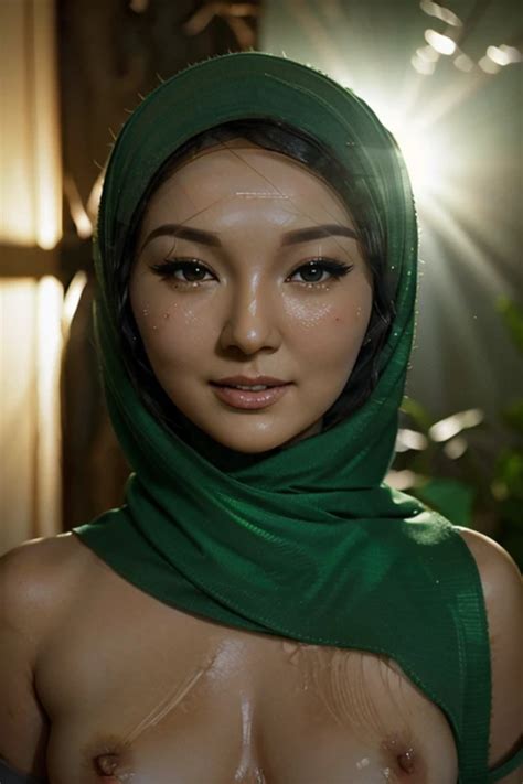 Night Scene Close Up Photo Of A Sexy Naked Malay Girl With Hijab