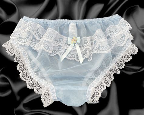 Frilly Lace Sissy Sheer Soft Nylon Satin Bow Panties Knickers Briefs