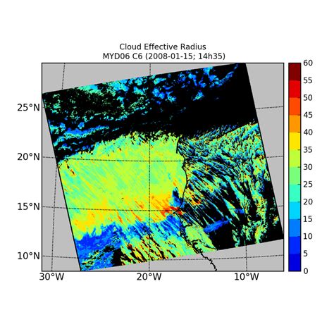plot modis c6 l2 cloud effective radius orthographic