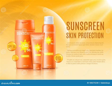 Sunscreen Skin Protection Ad Poster Mockup With Orange Cosmetic Bottles