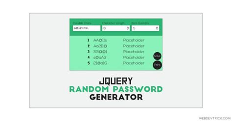 random password generator using jquery and css style save and print