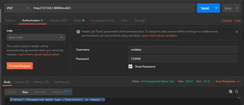 when i was using put method in postman through basic auth i got an