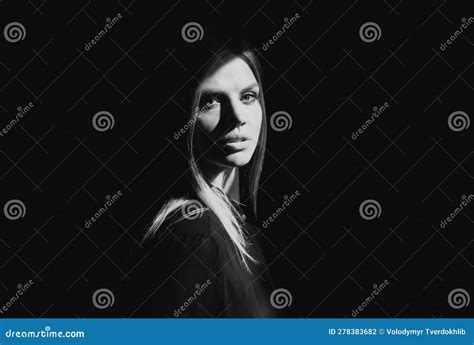 Glamor Woman Portrait Dark Beautiful Face Female Isolated On Black