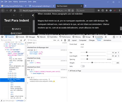 auto paragraph indenting in hidden text twine the interactive