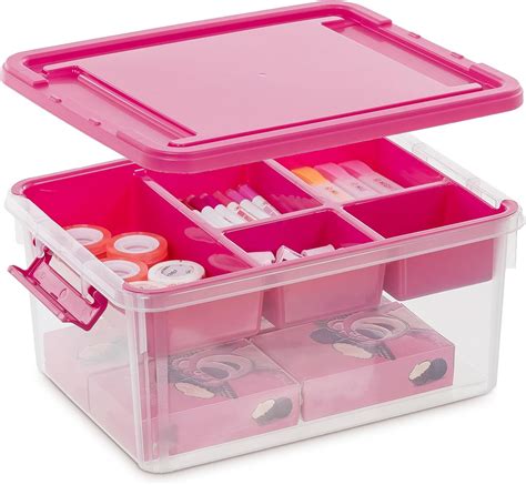 Citylife 32 Qt Plastic Storage Box With Removable Tray Craft Organizers