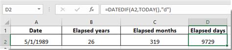 how to calculate elapsed years months or days from a certain date in