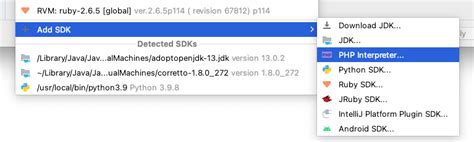how can i set project sdk as php ides support intellij platform