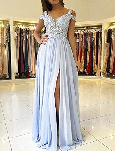 Lace Applique Prom Dresses 2019 Long Chiffon Off Shoulder Formal