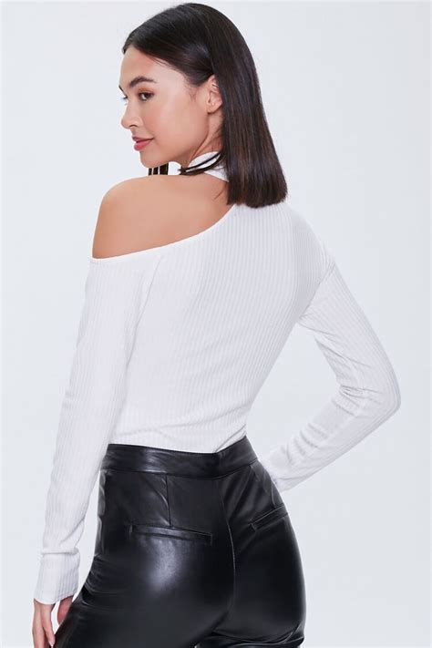 Ribbed Open Shoulder Bodysuit