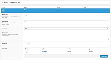 use acf repeater inside a group in advanced custom fields