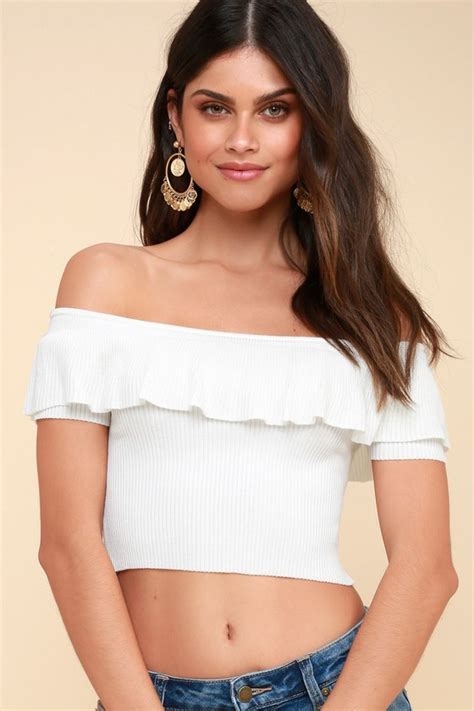 Cute Knit Top Crop Top White Top Off The Shoulder Top Lulus