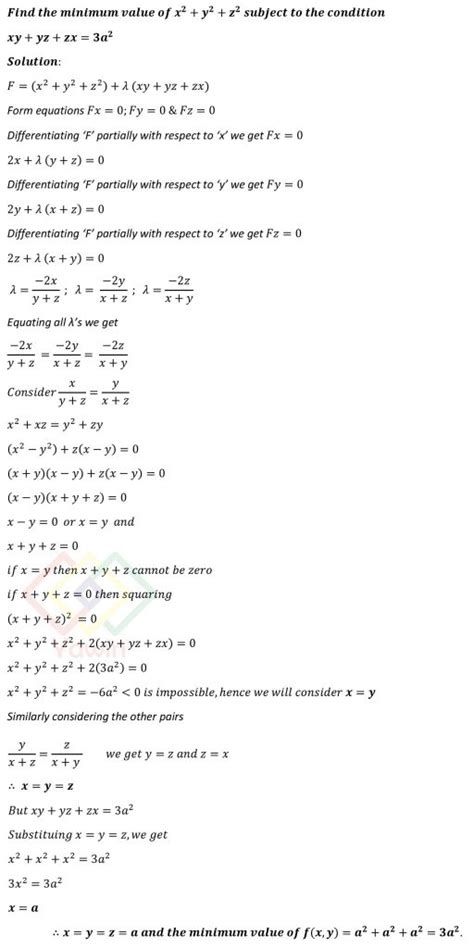 Find The Minimum Value Of X 2 Y 2 Z 2 Subject To The Condition Xy Yz Zx