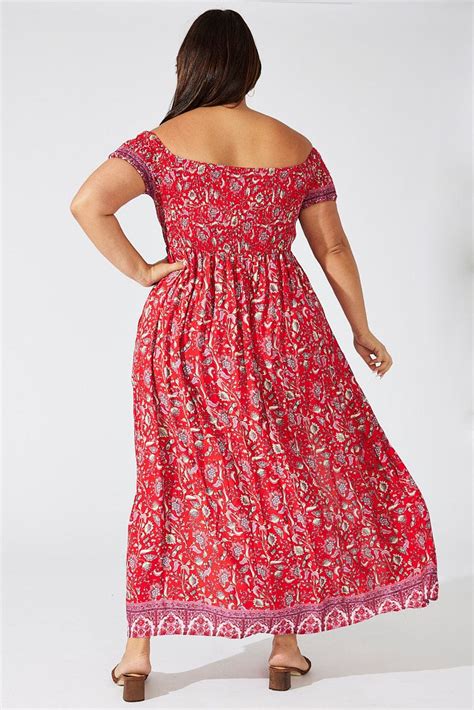 Red Boho Maxi Dress Short Sleeve Shirred You And All