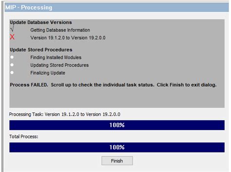 mip 19 2 fails with the error process failed followed by the error