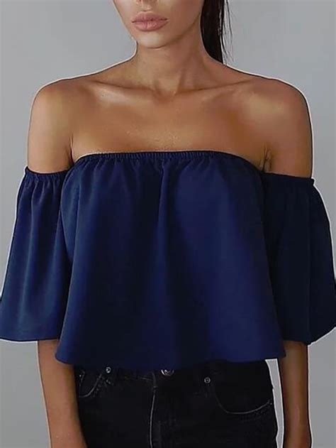 Chiffon Long Sleeve Puff Sleeve Top Off Shoulder Tops Off Shoulder