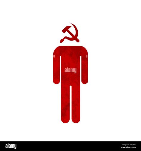Simple Man Icon With Red Soviet Sickle And Hammer Symbol Instead Head