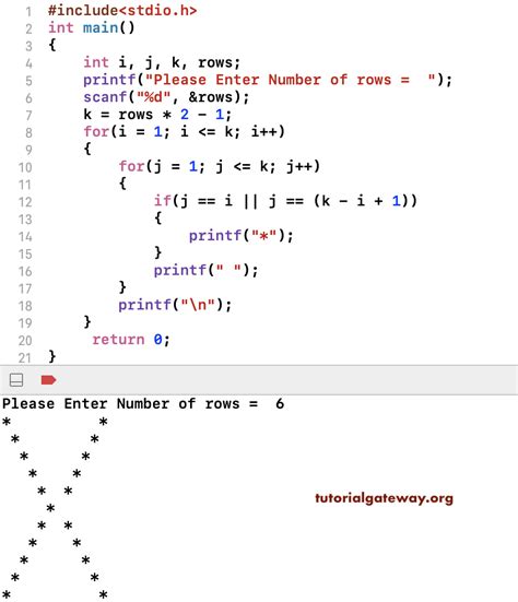 c program to print x star pattern