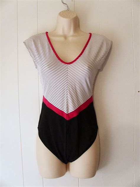 Vintage 1980s Workout Jazzercise Leotard Striped Bodysuit
