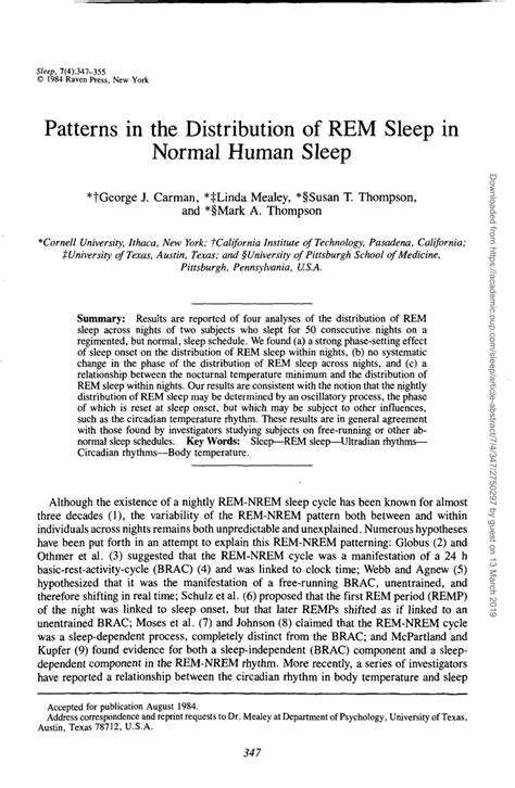 [pdf] Patterns In The Distribution Of Rem Sleep In Normal Human Sleep