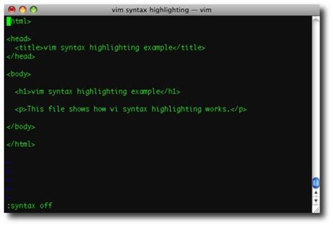 vim editor how do i enable and disable vim syntax highlighting