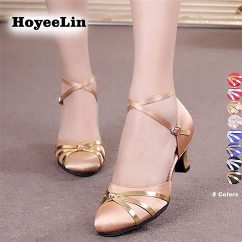 Hoyeelin Satin Tango Heels Women Ladies Closed Toe Ballroom Party Waltz