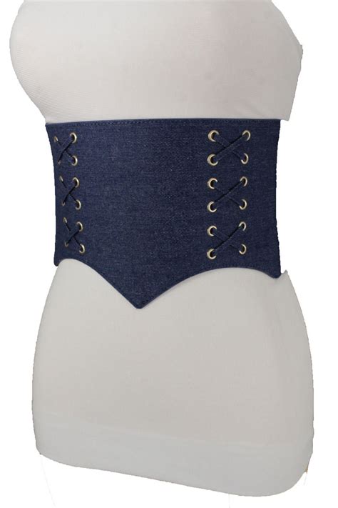 Denim Blue Black Wide Stretch Fabric High Waist Corset Belt New Women