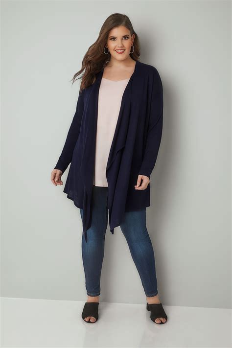Navy Longline Waterfall Cardigan Plus Size 16 To 36