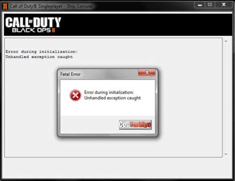 black ops 2 error during initialization unhandled exception caught