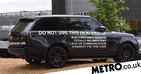 driver prints bad review of car dealership on range rover and dumps it