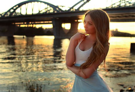 Wallpaper Sunlight Women Model Blonde Sunset Looking Away Dress