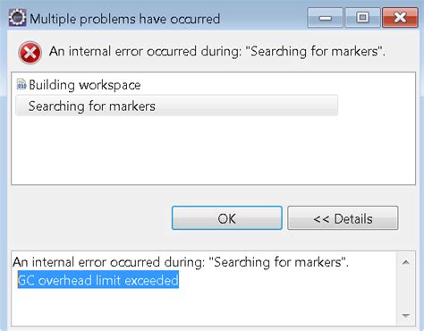 memory eclipse showing an internal error occurred during