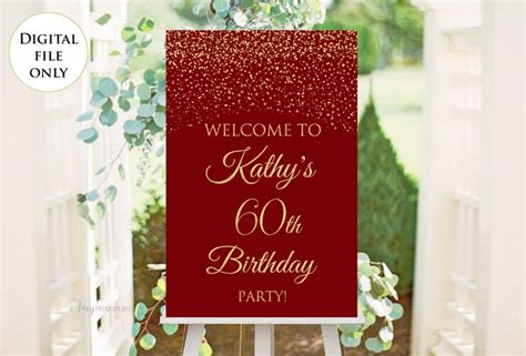 Welcome Birthday Sign Welcome Sign Printable Red And Gold Etsy
