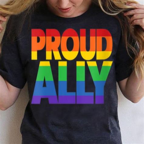 Womens Proud Ally Gay Pride Lgbt Friends Proud Ally V Neck Shirt