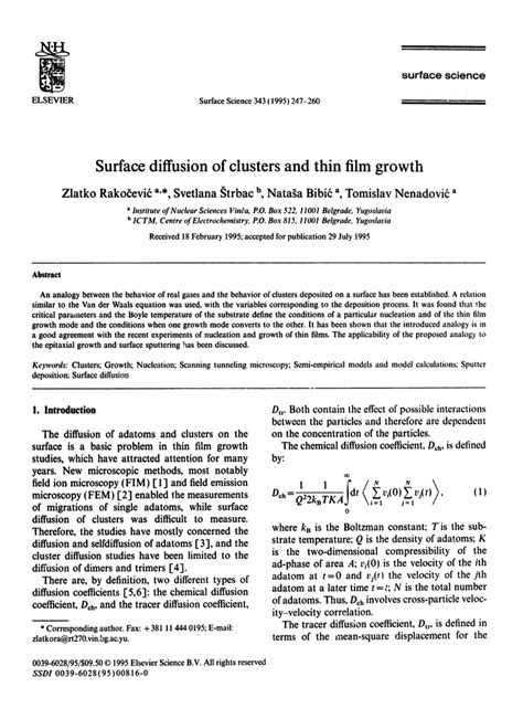 Pdf Surface Diffusion Of Clusters And Thin Film Growth