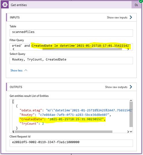 azure logic app getentities azure table connector filter returning