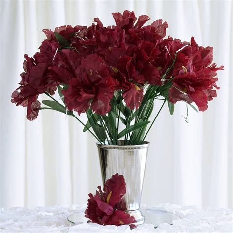 12 Bush 60 Pcs Burgundy Artificial Silk Iris Flowers Simple Wedding