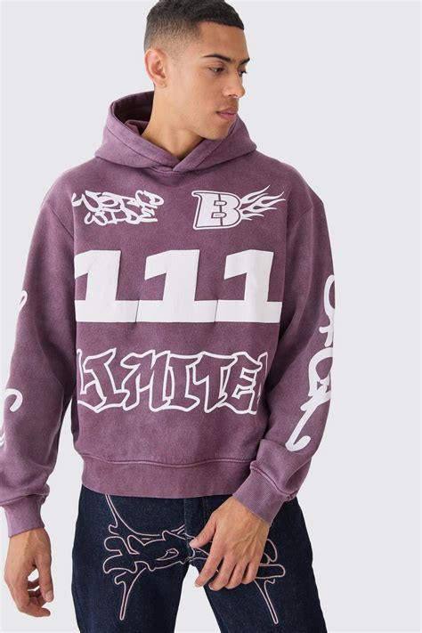Oversized Boxy Puff Print Acid Wash Hoodie Boohoo