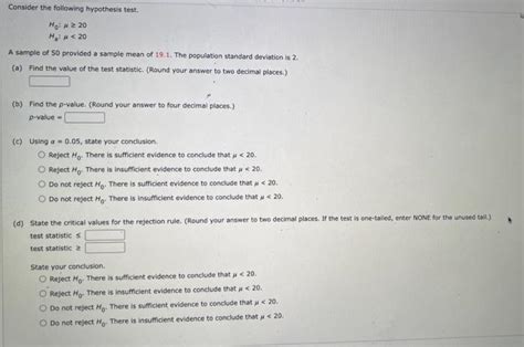 Solved Consider The Following Hypothesis Test