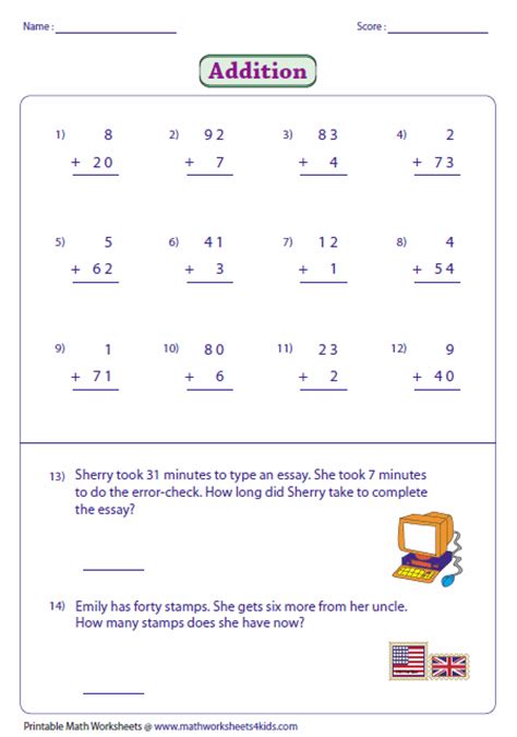 2 digit addition worksheets