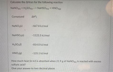 Solved Calculate The Ahrxn For The Following Reaction