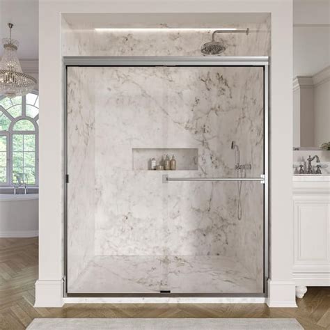 Basco Classic 60 In X 70 In Semi Frameless Sliding Shower Door In