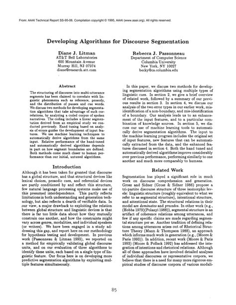 developing algorithms for discourse segmentation