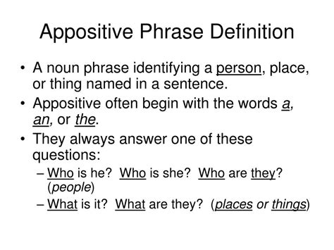 Appositive Phrase Examples With Answers