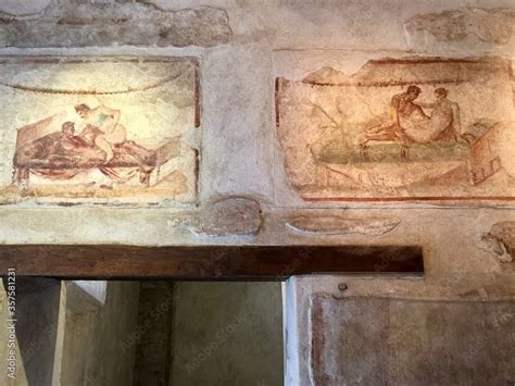 Erotic Frescos Of Lupanar The Ancient Roman Brothel In Pompeii Photos