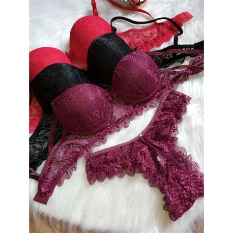 Kit Atacado 5 Lingeries Sutiã Com Bojo E Calcinha Toda De Renda