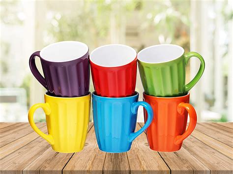 Bruntmor Set Of 6 Large Sized 16 Ounce Ceramic Coffee Grooved Mugs