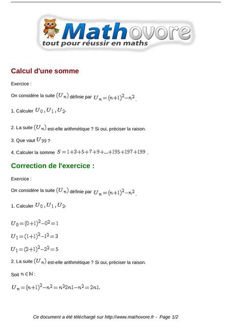 Exercice Corrigé Calculer La Somme La Moyenne Et Le Produit Des My