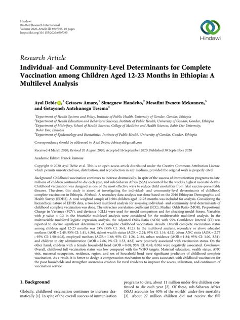 Pdf Individual And Community Level Determinants For Complete