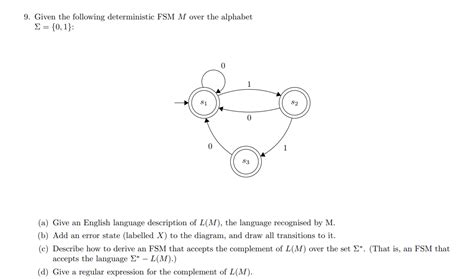 solved 9 given the following deterministic fsm m over the